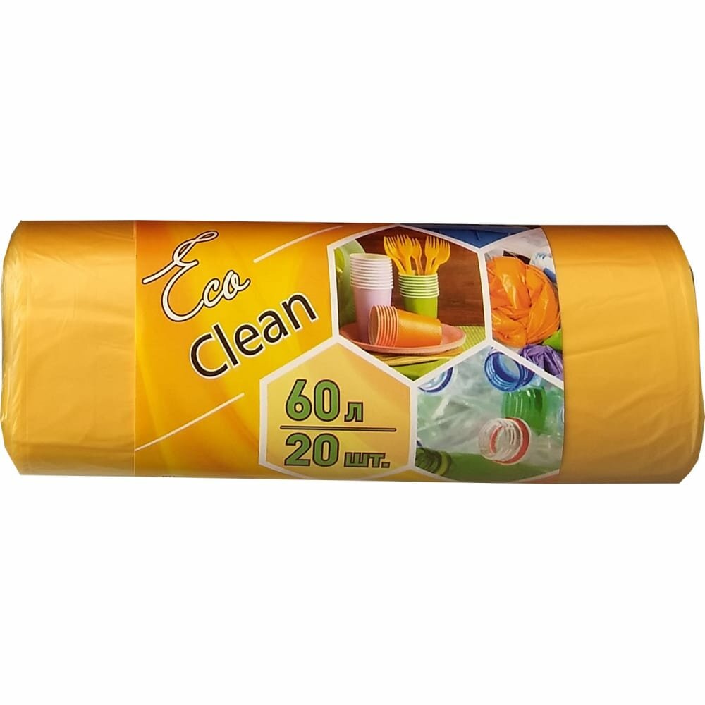 Мешки Ecoclean (60 л, 20 шт, ПНД, желтый, 10 мкм, 58х68 см) Концепция Быта 3804