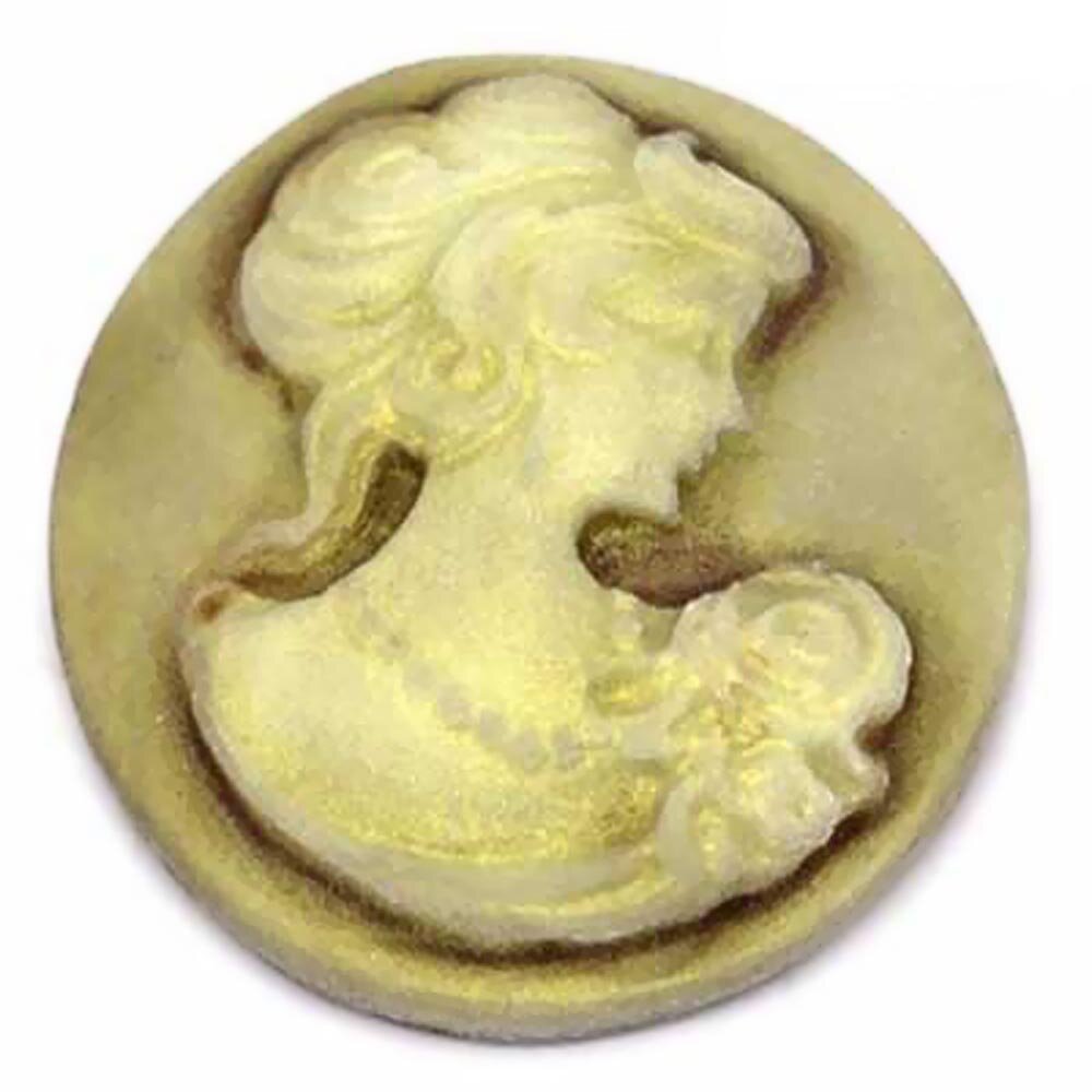 Кабошон-камея из смолы Женщина 0006142 кофейного цвета круглый 20 мм, цена за 4 шт.