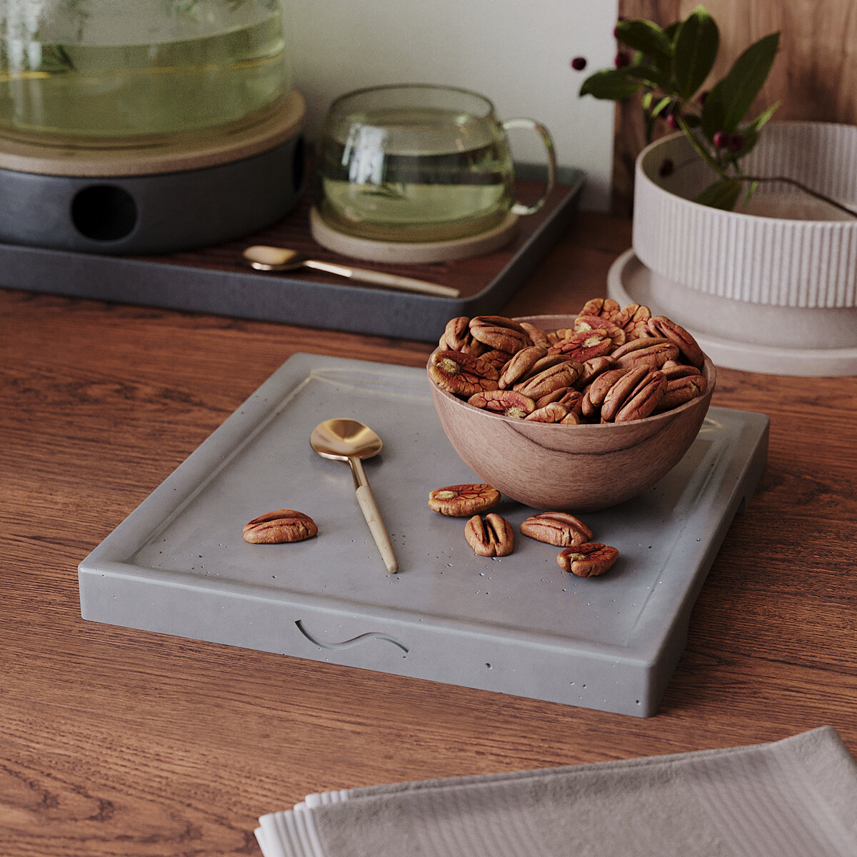 Поднос декоративный кухонный Dorian Square S, 20x20 см, бетон, серый глянцевый