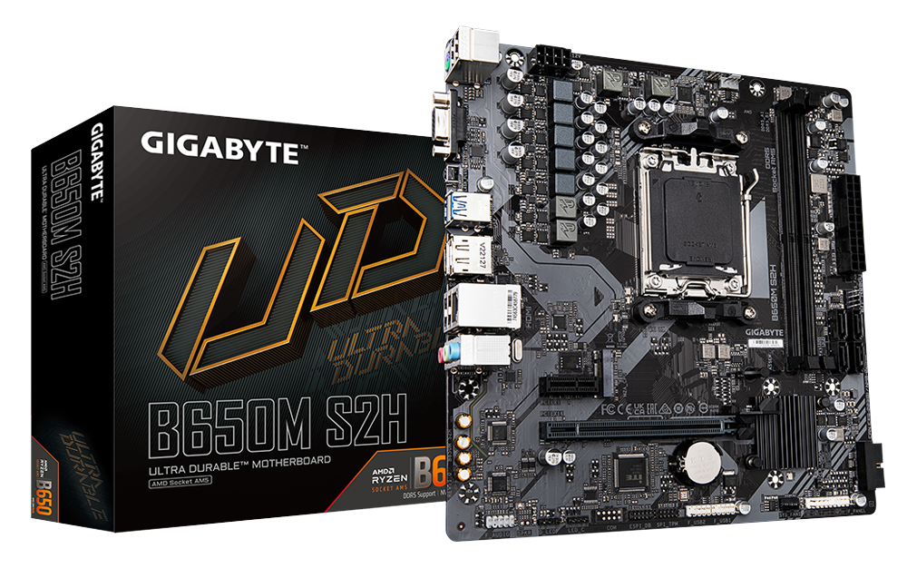 Материнская плата GIGABYTE B650M S2H, AM5, B650, 2*DDR5, DP+HDMI+D-sub, 4 SATA 6 Гб/с, M2, Audio, Gb LAN, USB 3.2, mATX (B650M S2H)