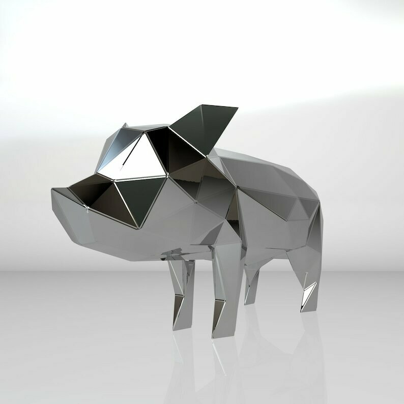 Полигональная фигура Свинья, поросенок, геометрический полигональный металлический декор интерьера