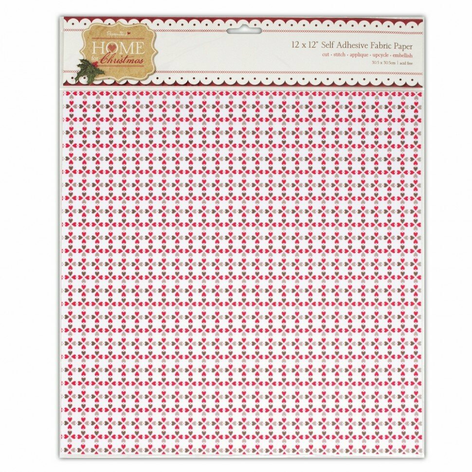 #PMA181901 Бумага тканевая самоклеющаяся "Сердца" Home For Christmas 30.5 х 30.5 см Docrafts