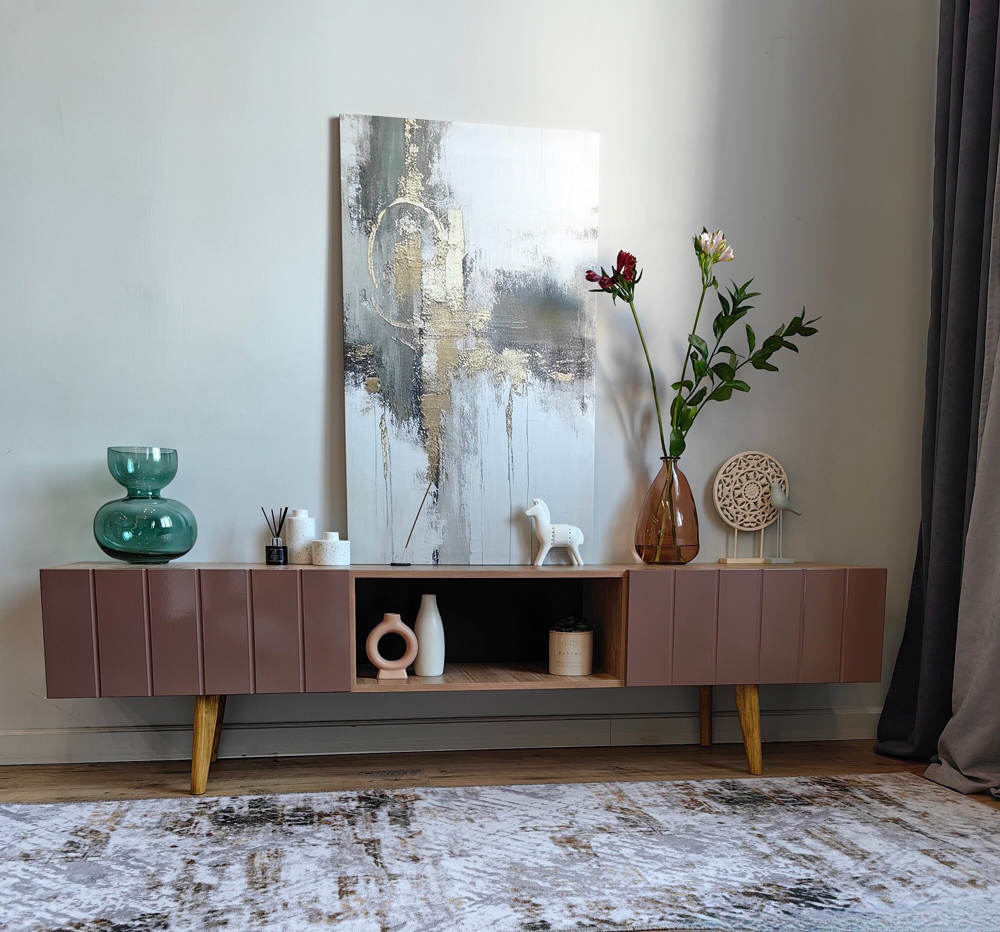 Тумба под телевизор Канзас, дуб-мокко, 180x36,6x47см, с ножками