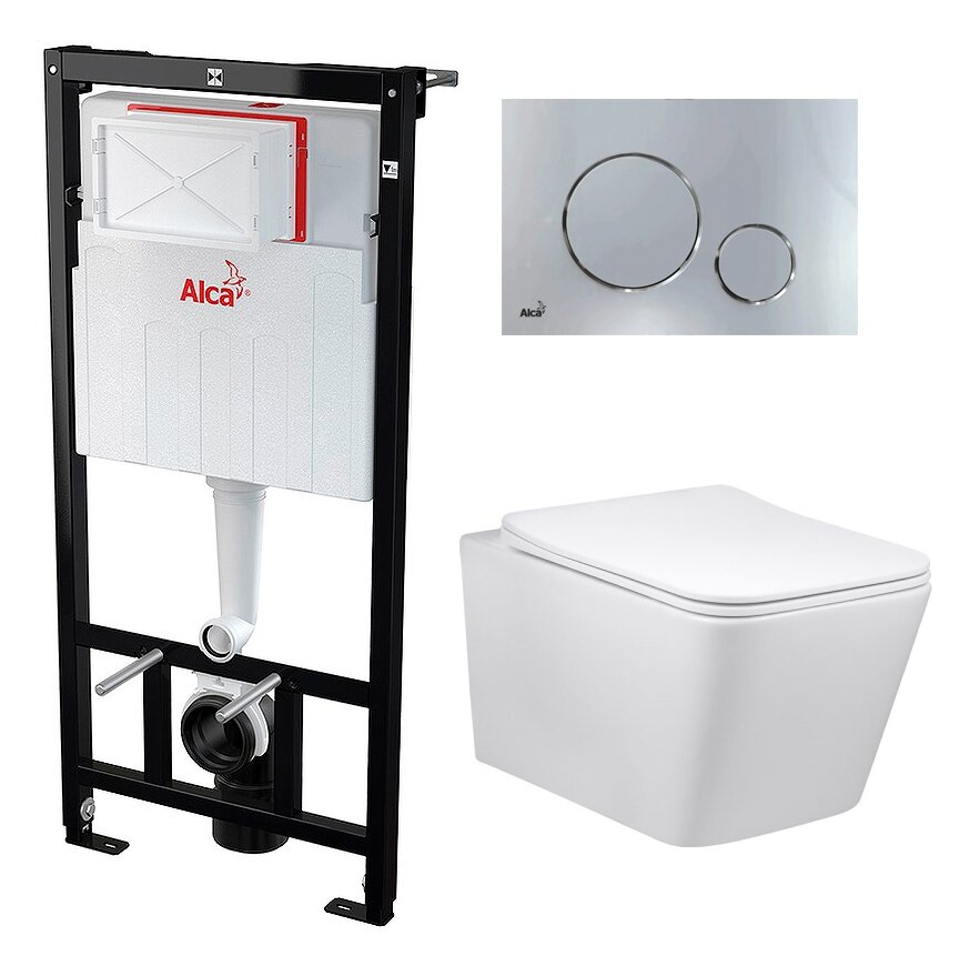 Комплект 3 в 1 инсталляция AlcaPlast + Унитаз Vincea Q-Line VT1-12 + кнопка хром