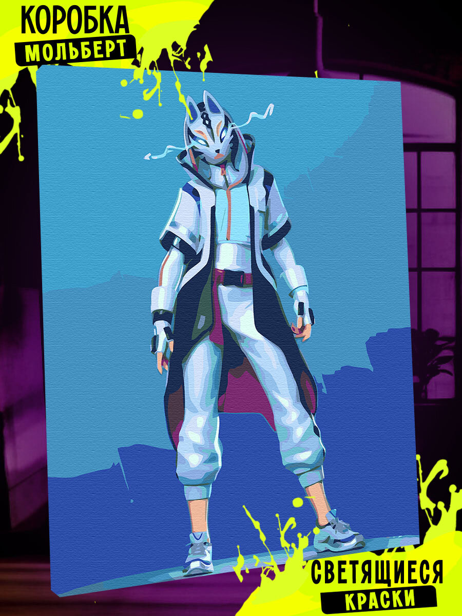 Картина по номерам светящаяся в темноте Fortnite кошка холст на подрамнике 40х50