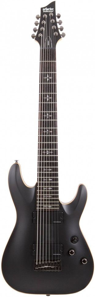 SCHECTER DEMON-8 ABSN - 8-струнная электрогитара, 24 лада, корпус: липа, гриф: клён, накладка венге, на болтах, звукосниматели: HH Schecter Diamond Active HB-105S, регулировки: громкость, тон, 3х позиционный переключатель, Цвет: состаренный черный