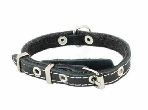 Homepet Ошейник для собак кожаный с язычком на фетре, простроченный, 15 мм, 22-35 см, черный
