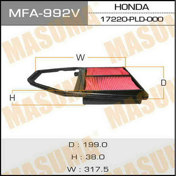 MASUMA MFA992 (17220PLD000 / 17220PLDY00) фильтр воздушный\ Honda (Хонда) Civic (Цивик) 1.4i-1.6i 01