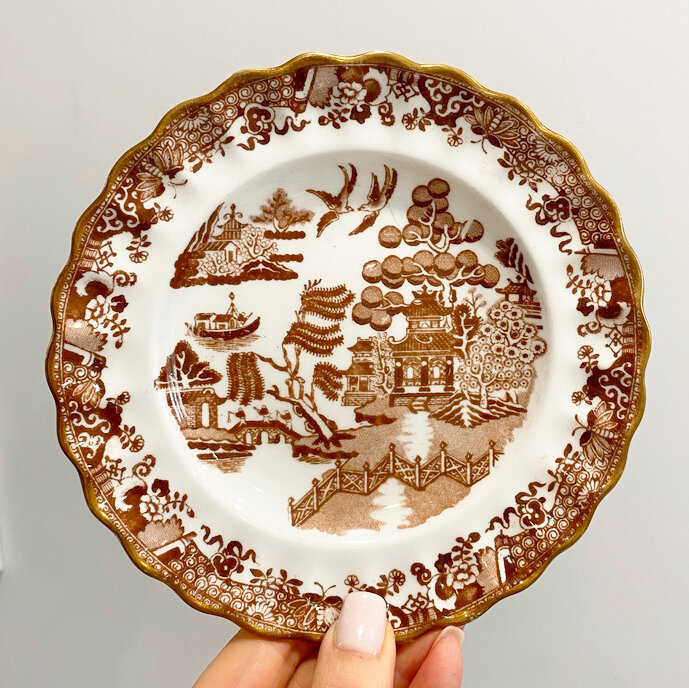 Винтажная десертная тарелка "Узор ивы. The Willow". Фарфор, деколь, золочение. Spode, Англия, 1875-1890 гг.