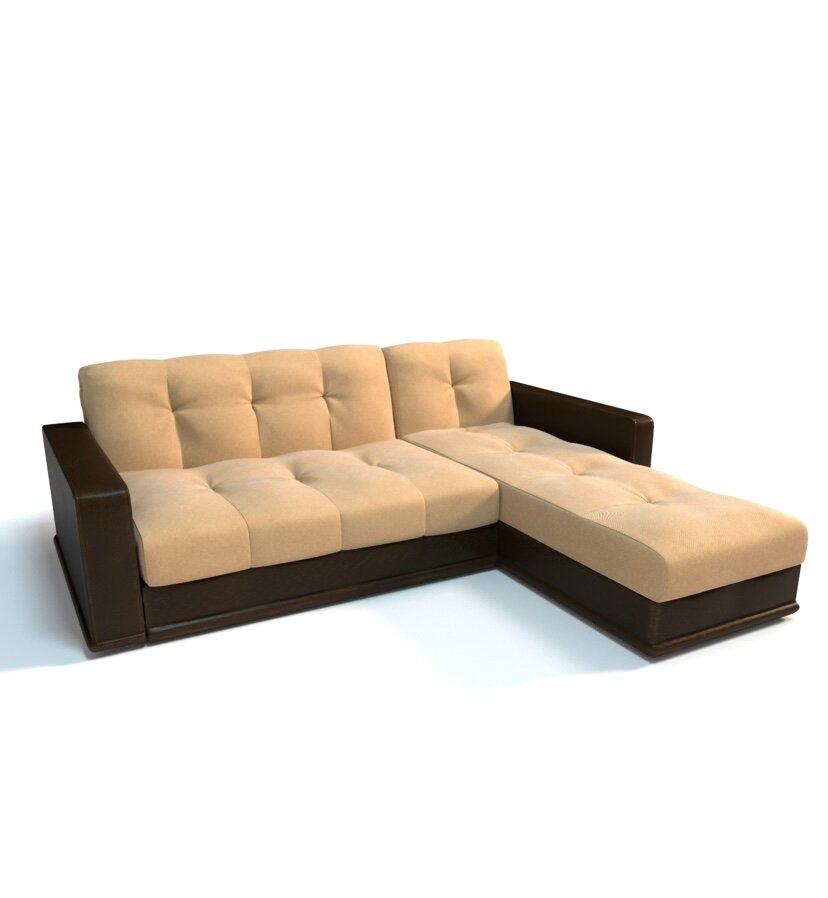 Диван угловой DiHall "Амадей", велюр, экокожа, бежевый, с ящиком для белья, 200х230х92 см, металлокаркас