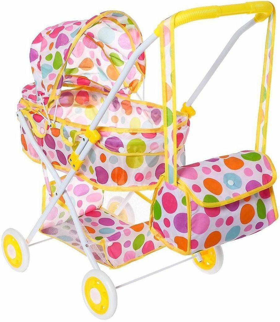 Детская игрушечная коляска для кукол с сумкой и корзинкой, люлька универсальная складная для пупса, прогулочная модель с металлическим каркасом и двойными пластиковыми колесами