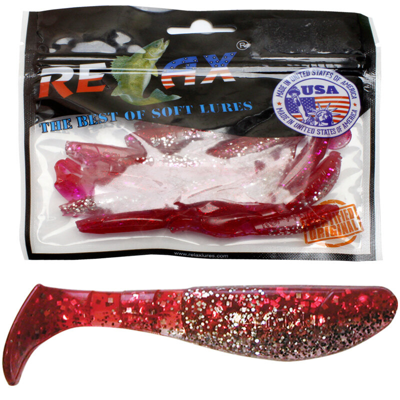 Мягкая силиконовая приманка риппер RELAX KOPYTO LAMINAT 2,5 (6,2cm) цвет L014 (Red, Clear-silver Glitter, Laminated) 1 уп. по 10 шт.