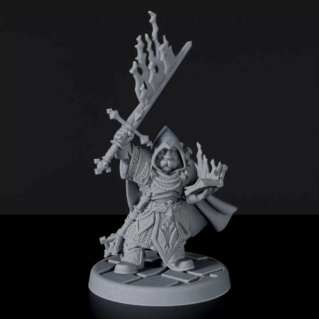 Миниатюра D&D 'Гном жрец огня с мечем' масштаб 32 мм (DnD, Dungeons & Dragons, ДнД, Подземелья и Драконы, Pathfinder)