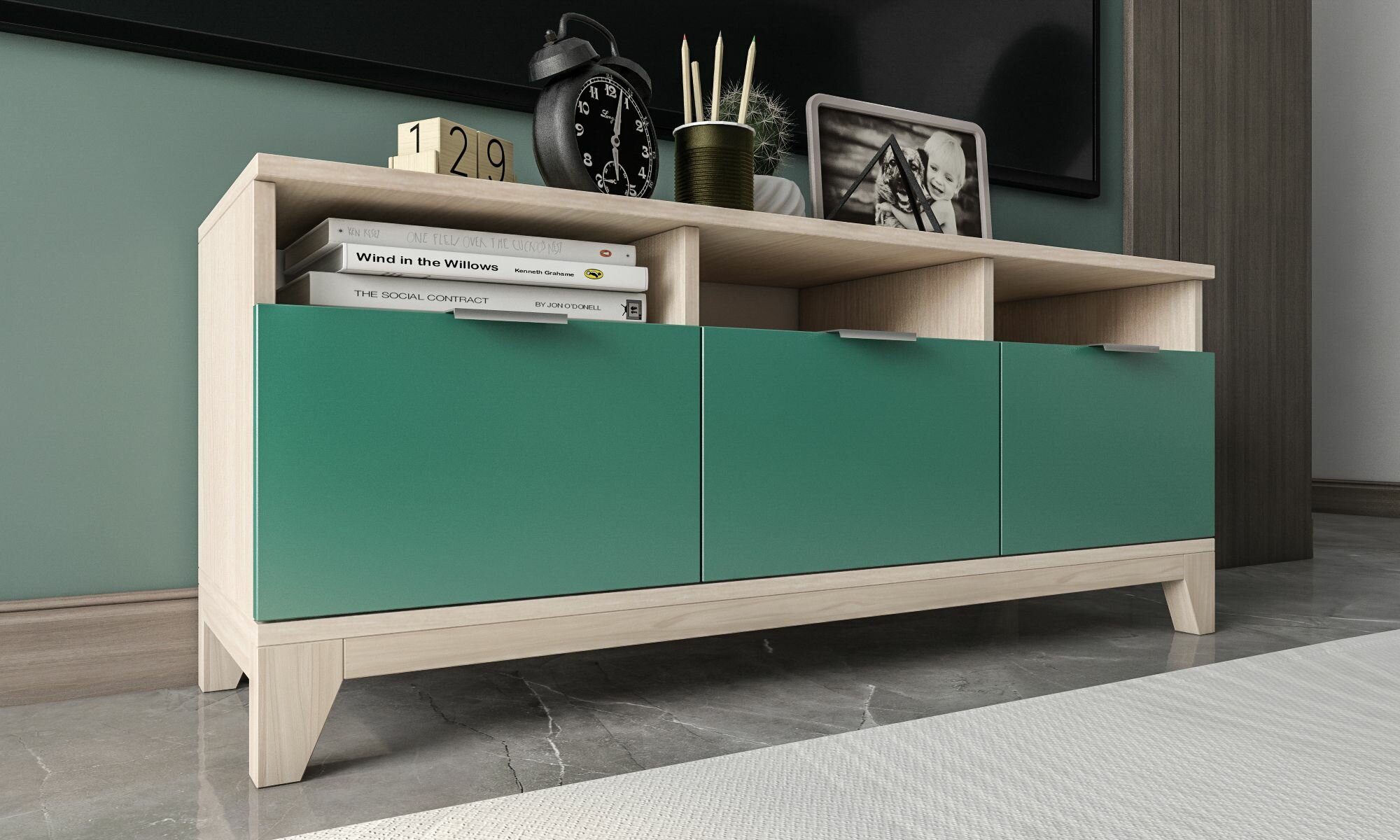 Комод с выдвижными ящиками "Хельга 19" МДФ 110х45х35 Кремона шампань / Аквамарин