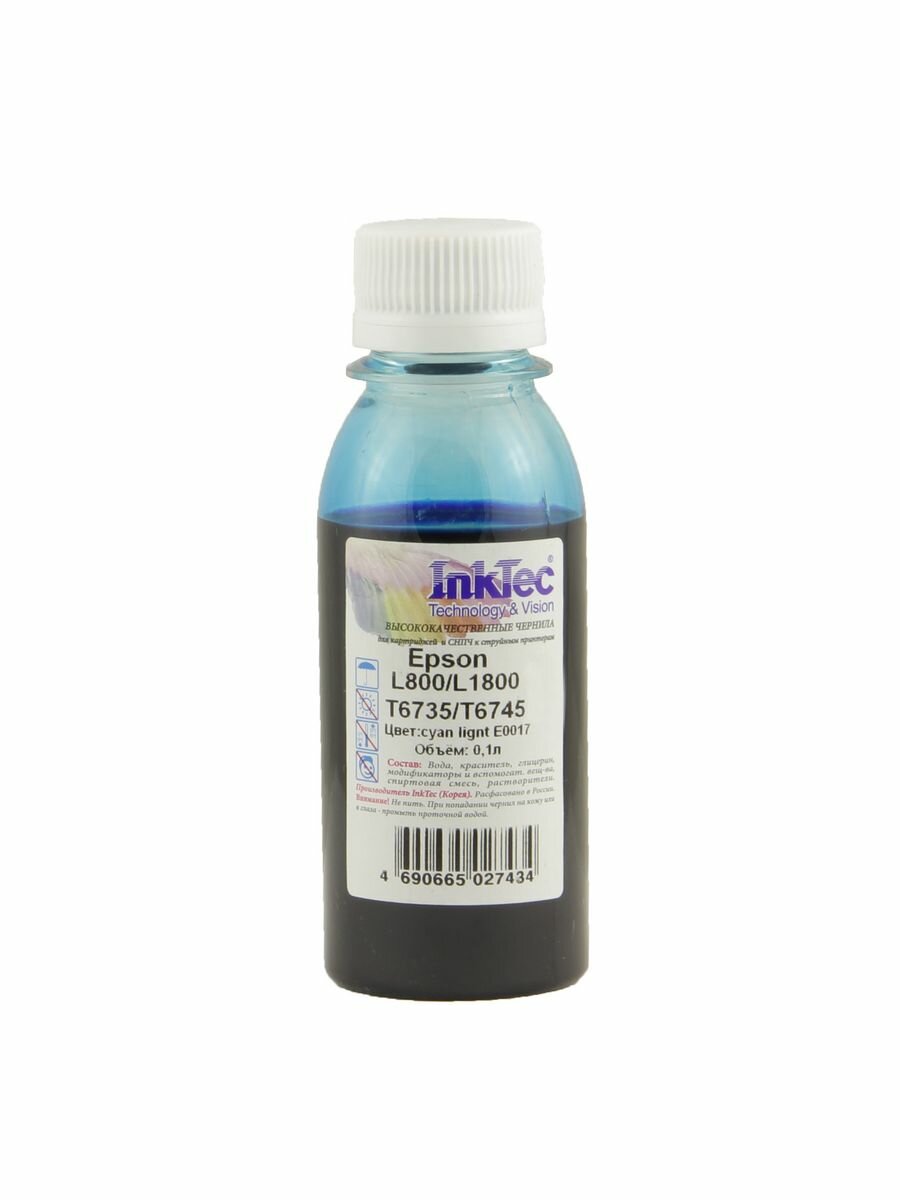 Чернила InkTec Epson L800/L1800 (T6735/ T6745), CL, 0,1 л. голубые