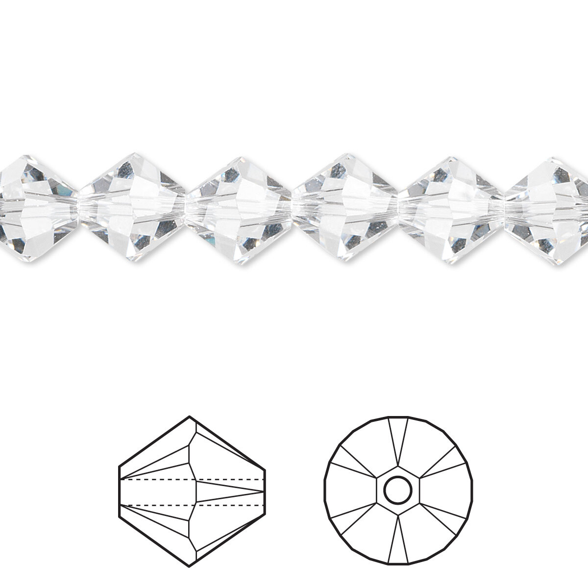 Бусина Swarovski, 8мм, Биконус (#5328), кристально-прозрачный (цвет 001), 1 шт.