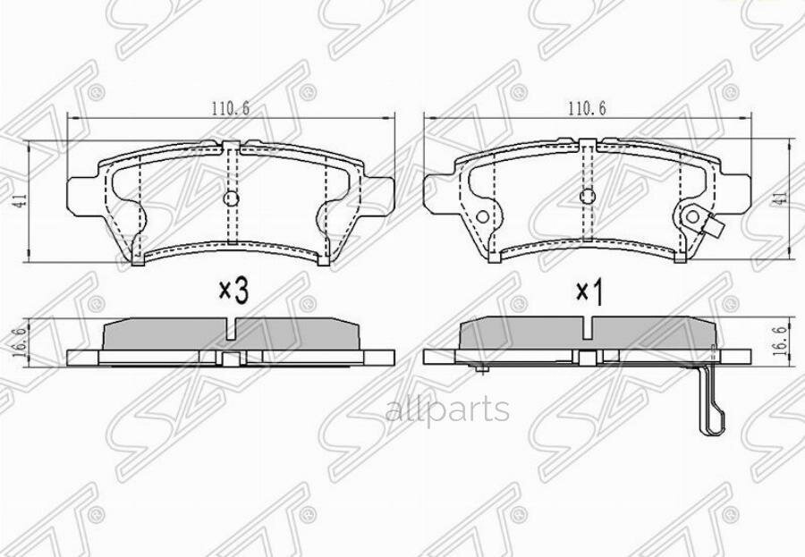 SAT ST-44060-EA091 Колодки тормозные (Сзади) Chery Tiggo 7 Pro 19-24 / Nissan Pathfinder 04-14