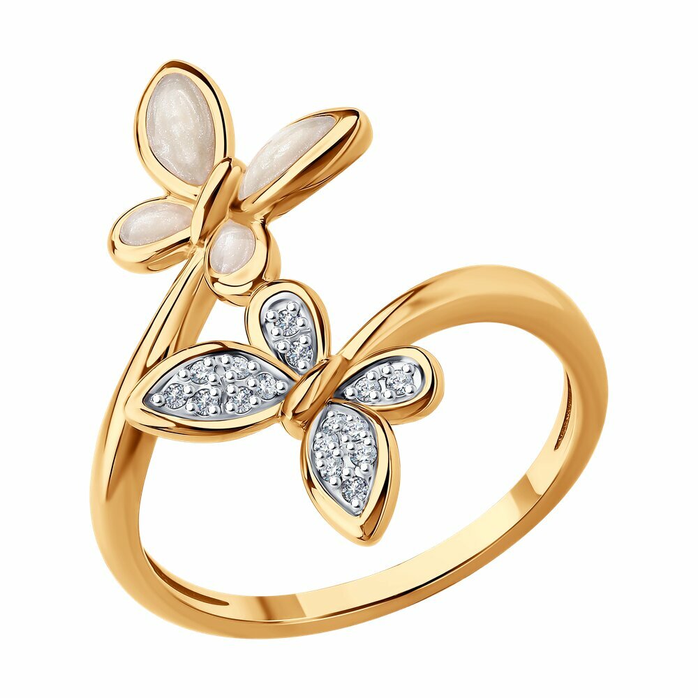 Кольцо, красное золото, 585 проба, эмаль, бриллиант