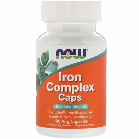 NOW Foods Iron Complex Glycinate (100 вег. капсул) биодоступное железо и витамины В и С