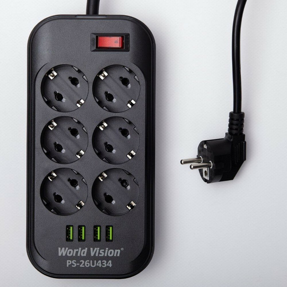 Сетевой Фильтр 2м World Vision PS-26U434 Black