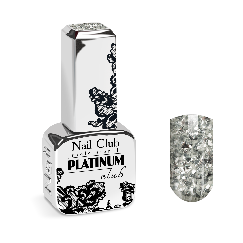 Nail Club Эмалевый гель-лак для ногтей с липким слоем PLATINUM CLUB 137 Silver Foil, 13 мл.