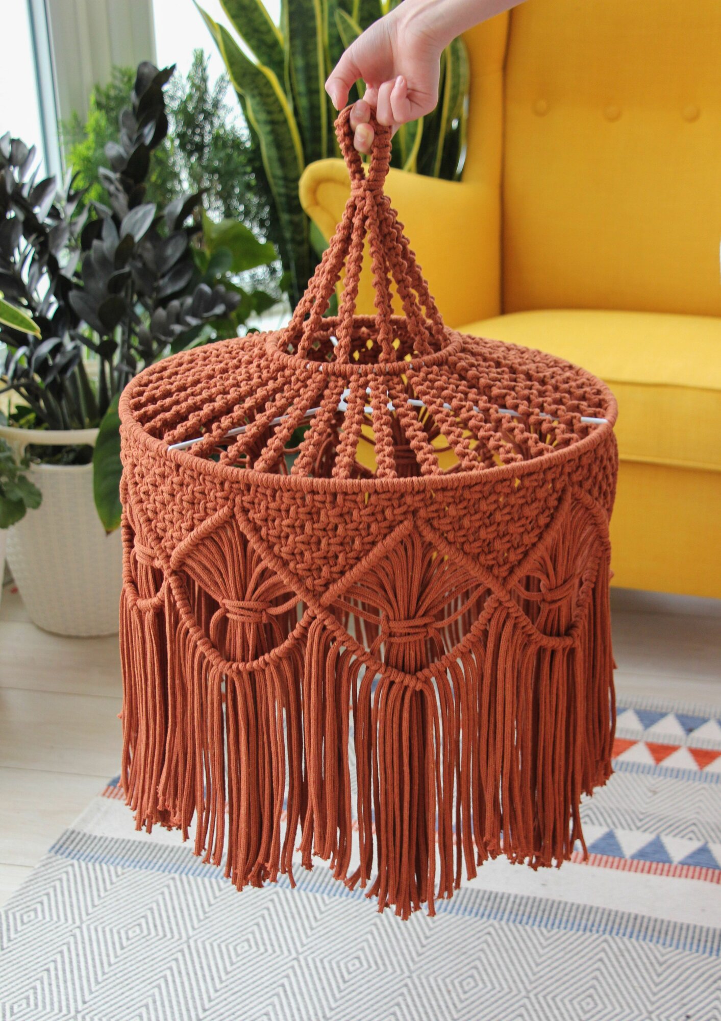 Абажур макраме, лампа, люстра, светильник подвесной ручной работы 40 см