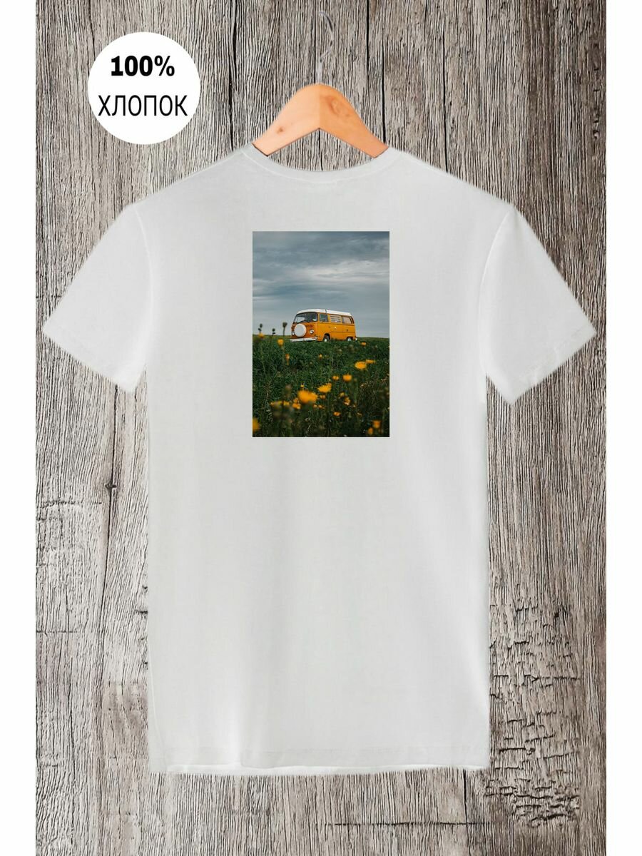Футболка фото желтый грузовик поле одуванчики
