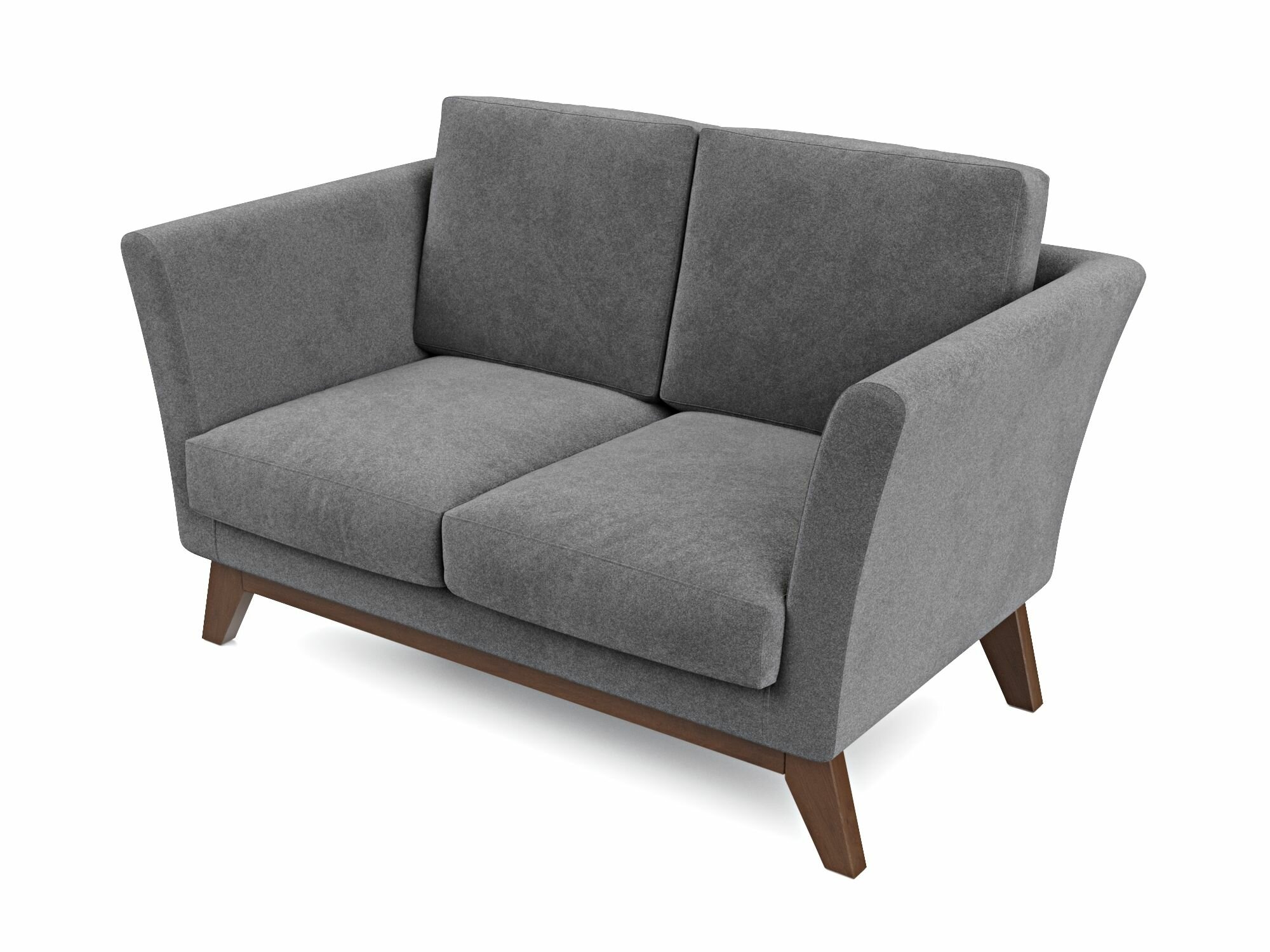 Мини диван Arsko Див-М серый/орех, велюр двухместный, в гостиную, в прихожую, на балкон, на ножках, скандинавский лофт
