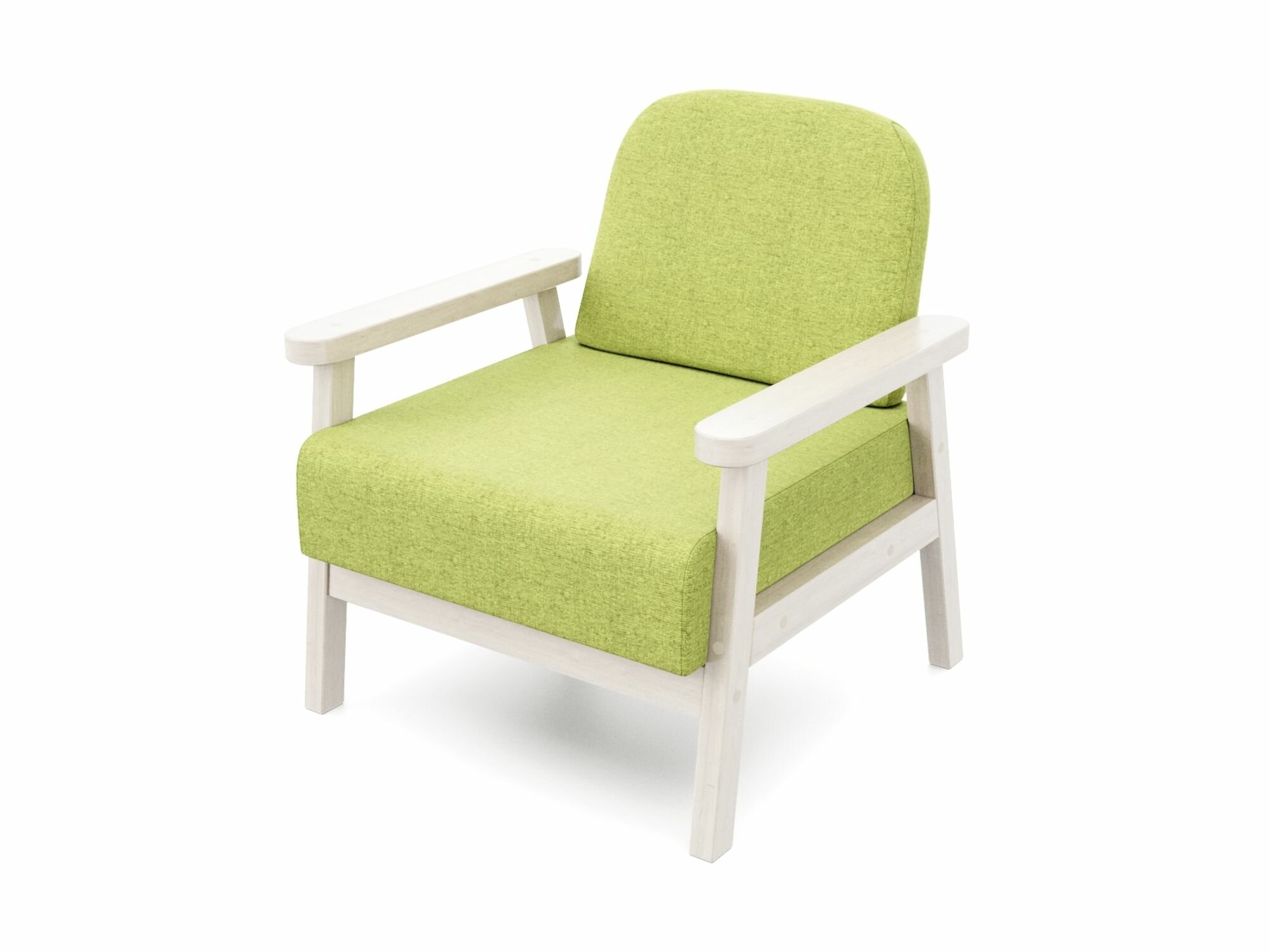 Кресло Arsko Флори-С зелёное-беленый дуб, рогожка, массив дерева, мягкое, для гостиной, для отдыха дома, скандинавский лофт