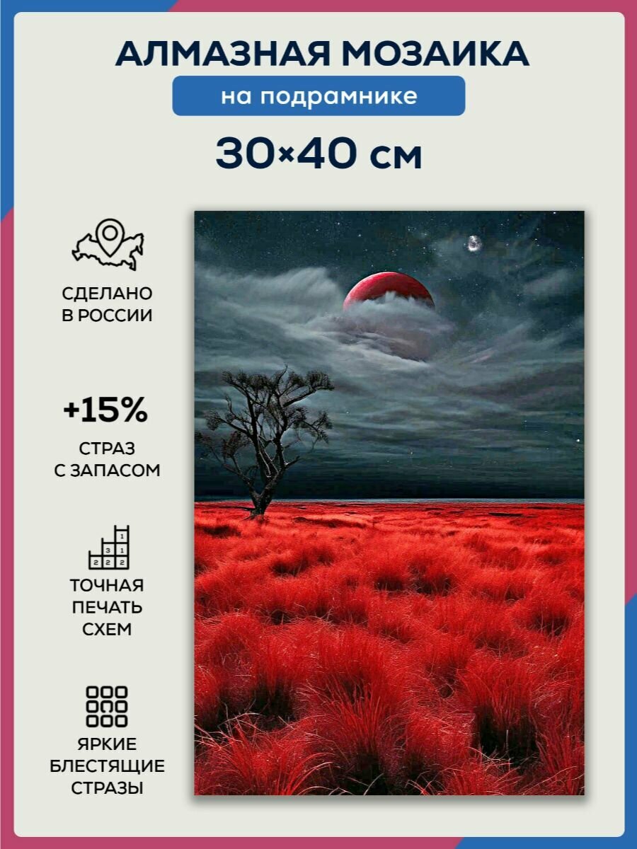 Алмазная мозаика 30x40 Красная ночь на подрамнике