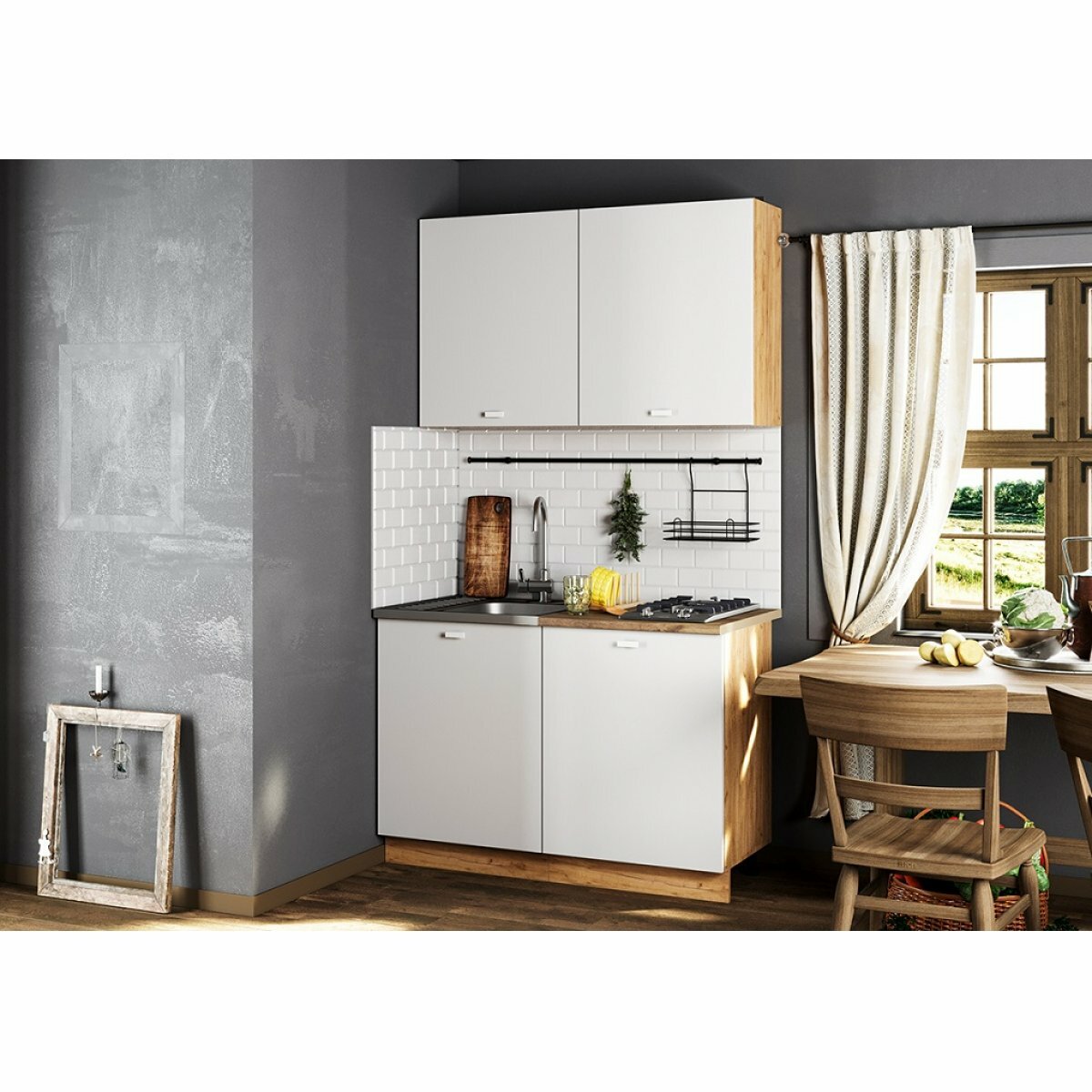 Кухонный гарнитур " Дана " 1,2 метра цвет фасадов дуб крафт золотой/белый , ЛДСП, МДФ