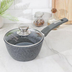 Кухонный ковш Мечта Гранит 1,2 л несъемная ручка стеклянная крышка антипригарное покрытие