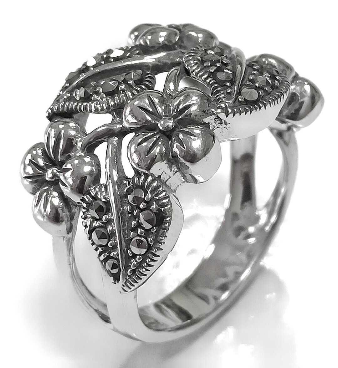 Перстень, серебро, 925 проба, пирит