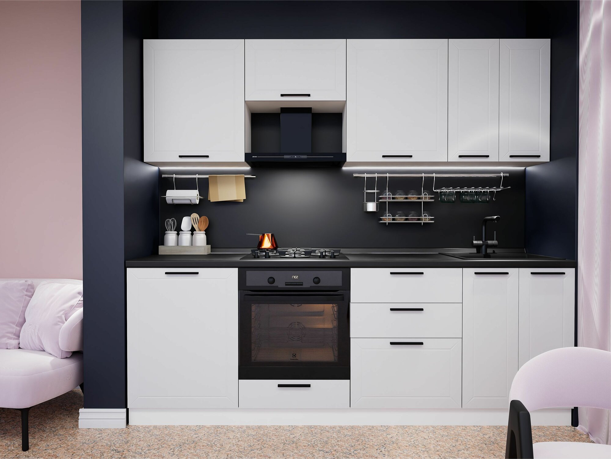 Кухонный гарнитур Глетчер Айленд Силк, 2400 мм