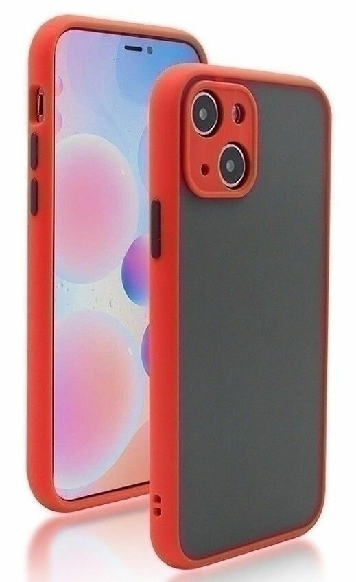 Чехол на iPhone 13 пластиковый матовый с силиконовой окантовкой красный