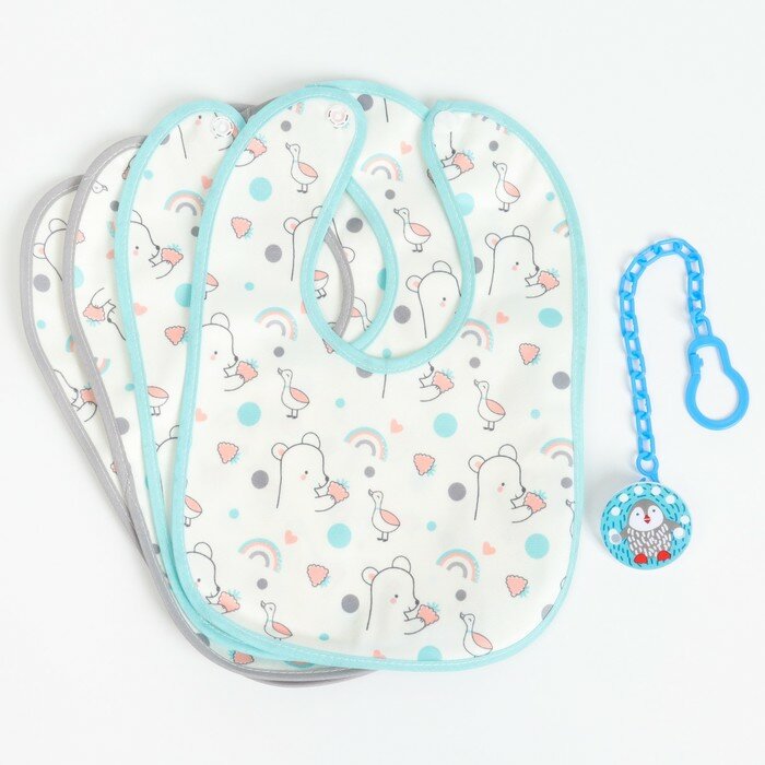 Набор детских слюнявчиков Крошка Я, 4 шт. + подарок, 29х20 см, цвет бирюзовый, серый, 10392691