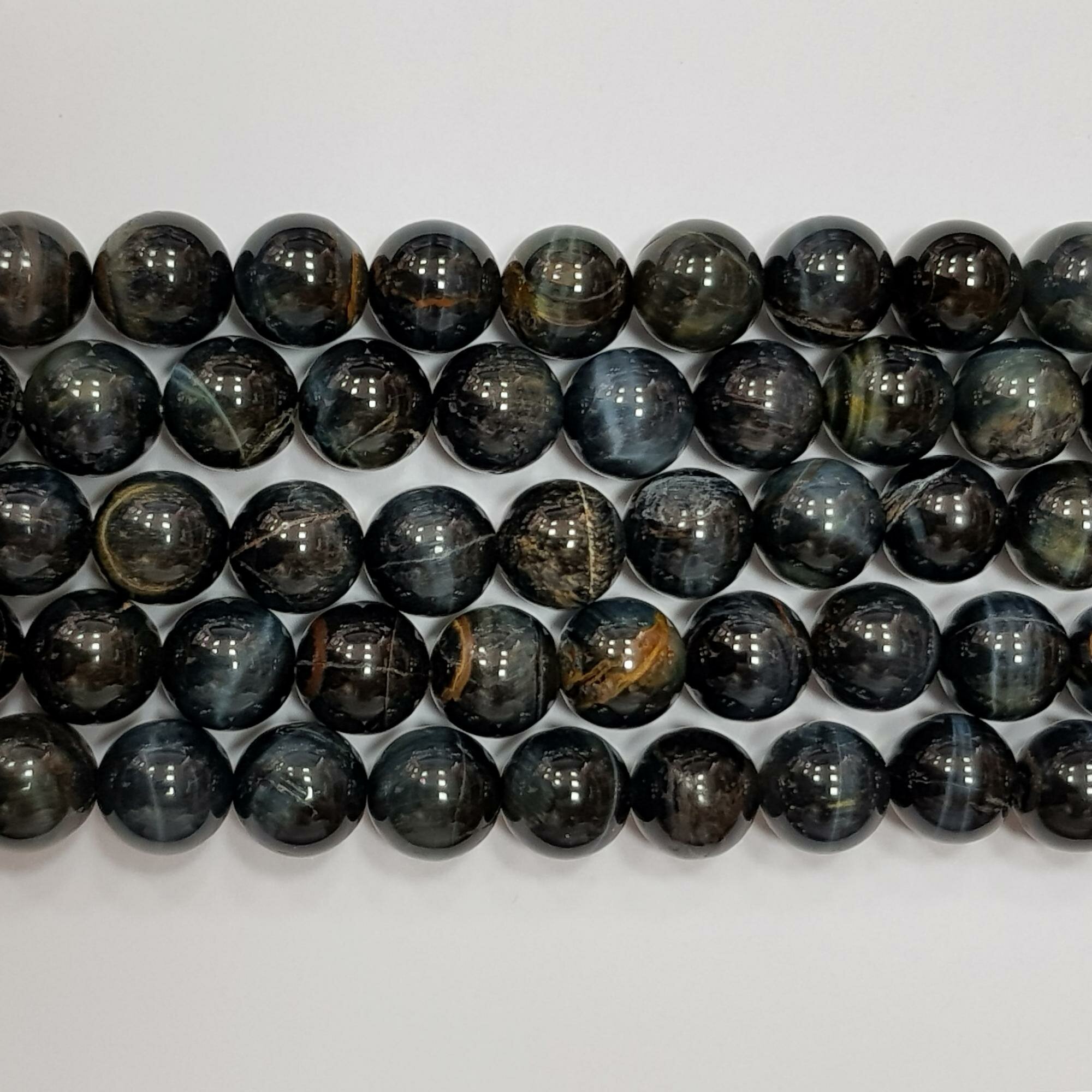 Бусины каменные, тигрово-соколиный глаз, 12мм, 16 шт, низка