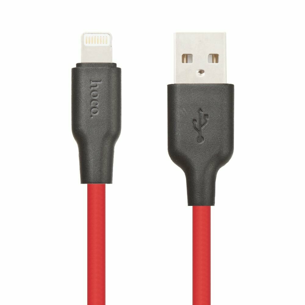 USB кабель HOCO X21 Silicone Lightning 8-pin, 1м, силикон (красный/черный)