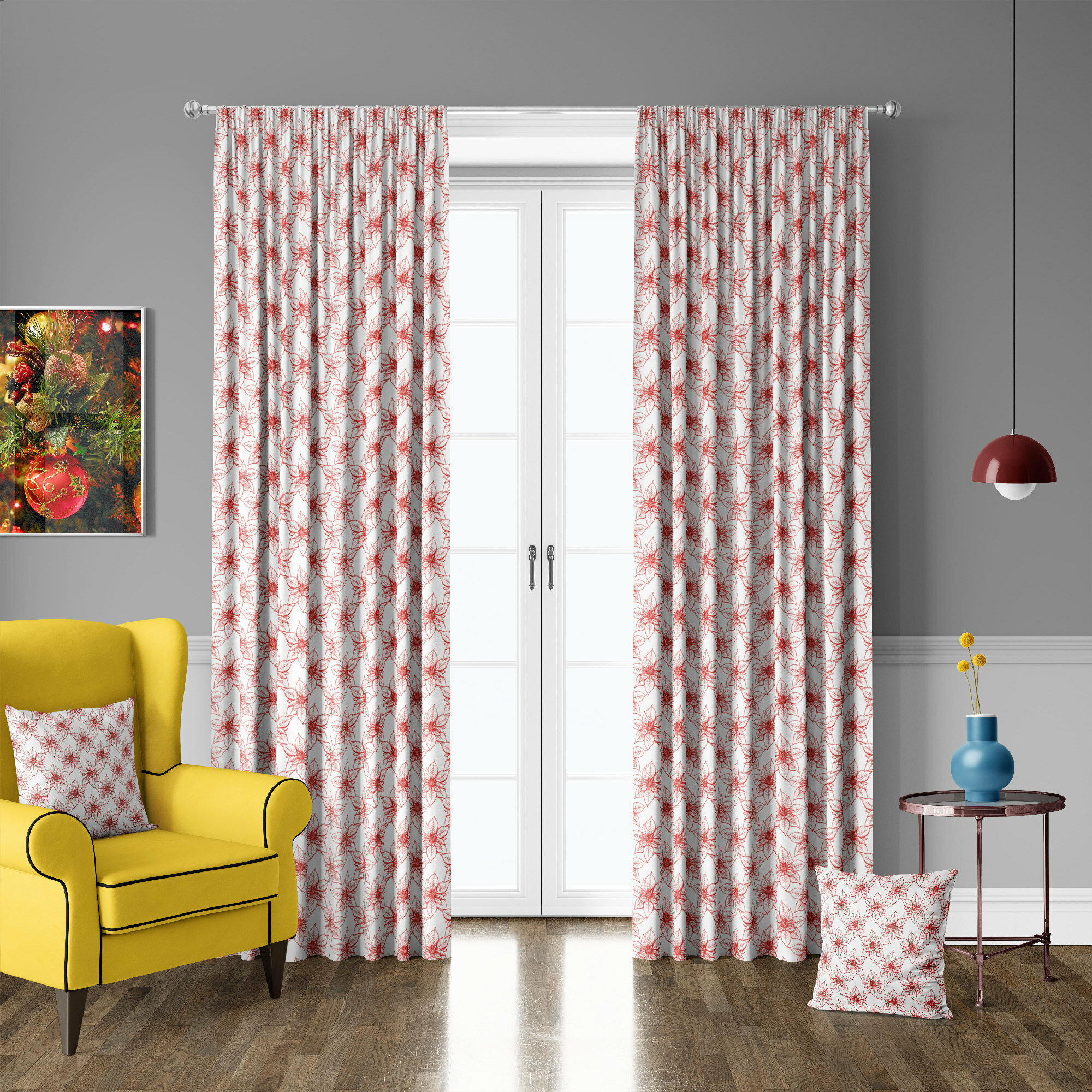 Шторы для комнаты / Новогодние шторы / Фотошторы из ткани габардин 145-260 см 2 шт. /3D шторы / Для гостиной, спальни и кухни