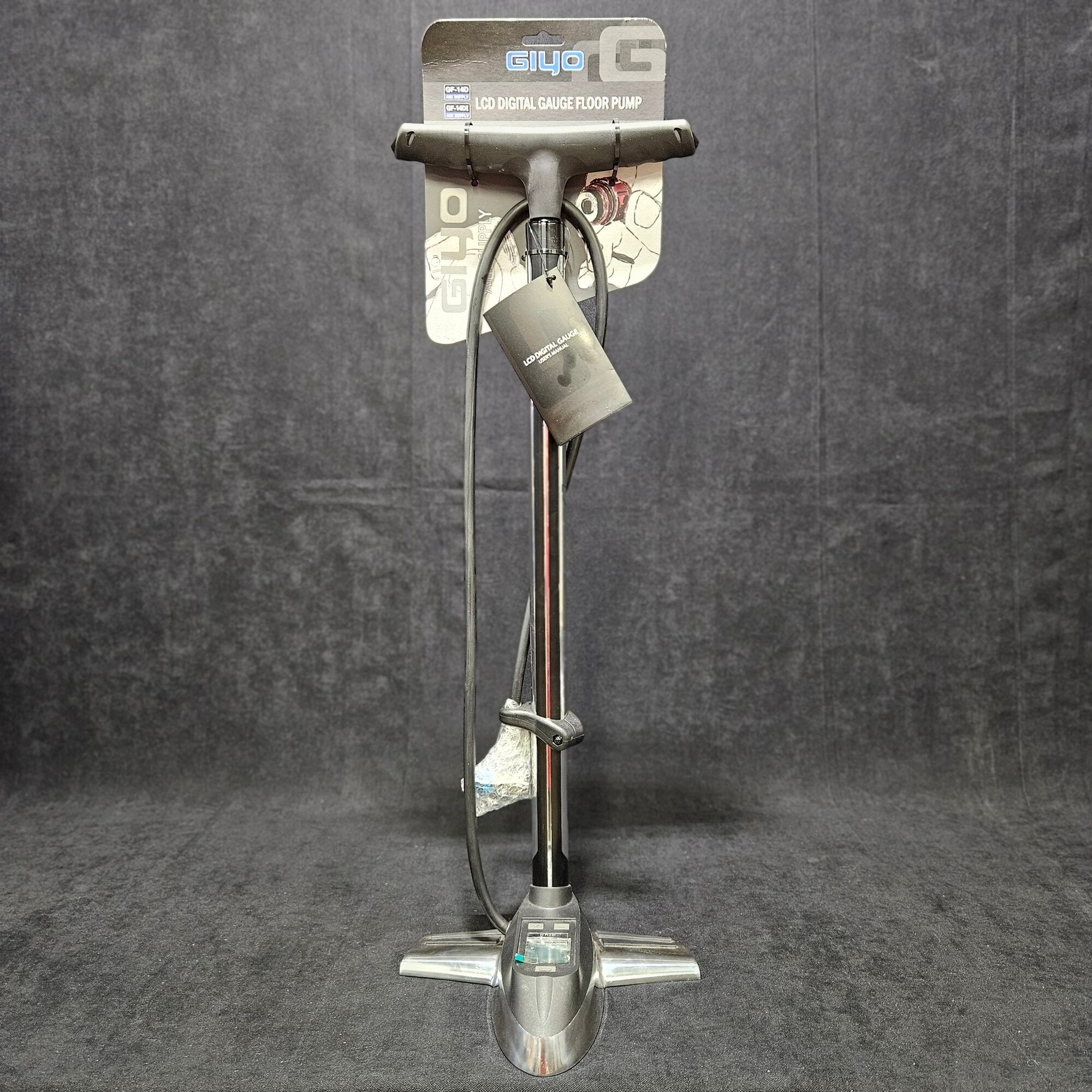 Насос напольный GIYO GF-14D, с высокоточным цифровым манометром, алюминиевый корпус из сплава 6063, 240 psi, полированный алюминий
