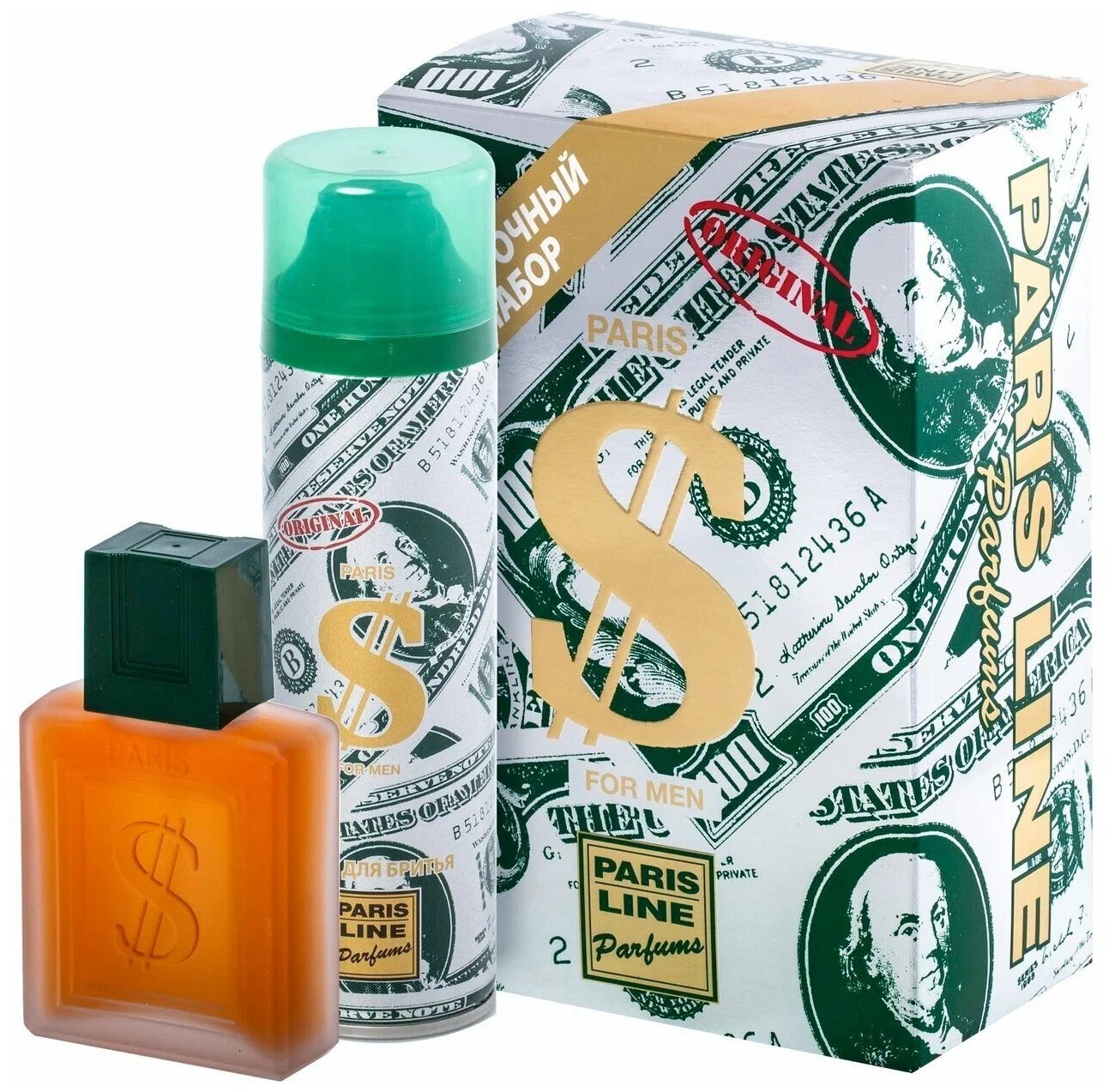 Paris Line Dollar набор: туалетная вода 100 мл, пена для бритья 200 мл