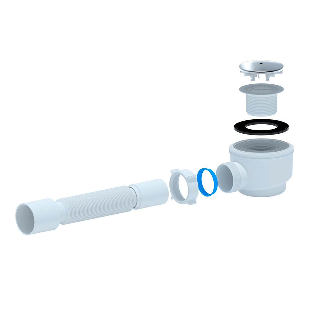 Сифон для душевого поддона АНИ пласт плоский слив d40 мм с декоративной крышкой d70 мм (E415C)