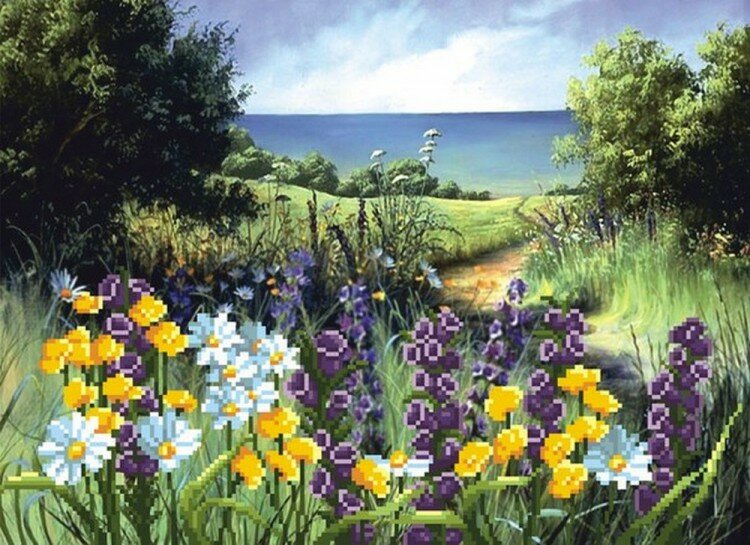 Рисунок на ткани для вышивания бисером МП Студия арт. Г-008 "Полевые цветы" 38 х 48 см