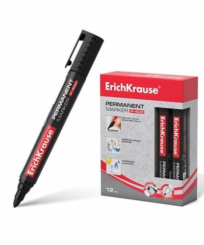 Маркер перманентный Er.Krause P-400 черный, 0.8-2.2 мм 30986 . Комплект из 12 маркеров