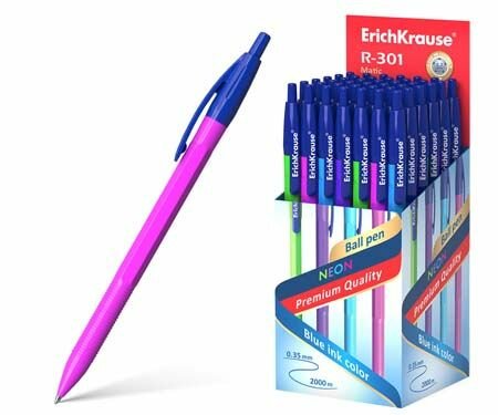 Ручка Er.Krause автомат. R-301 Neon Matic синяя 53343 кор. ассорти . Комплект из 50 ручек