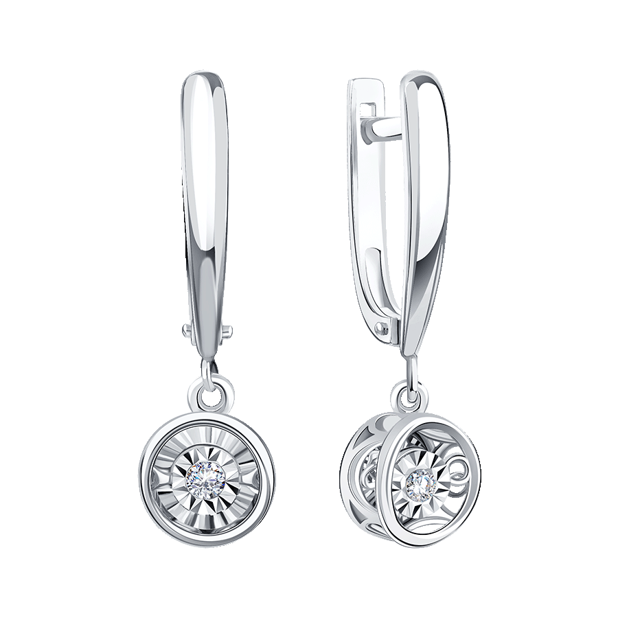 Серьги, белое золото, 585 проба, бриллиант