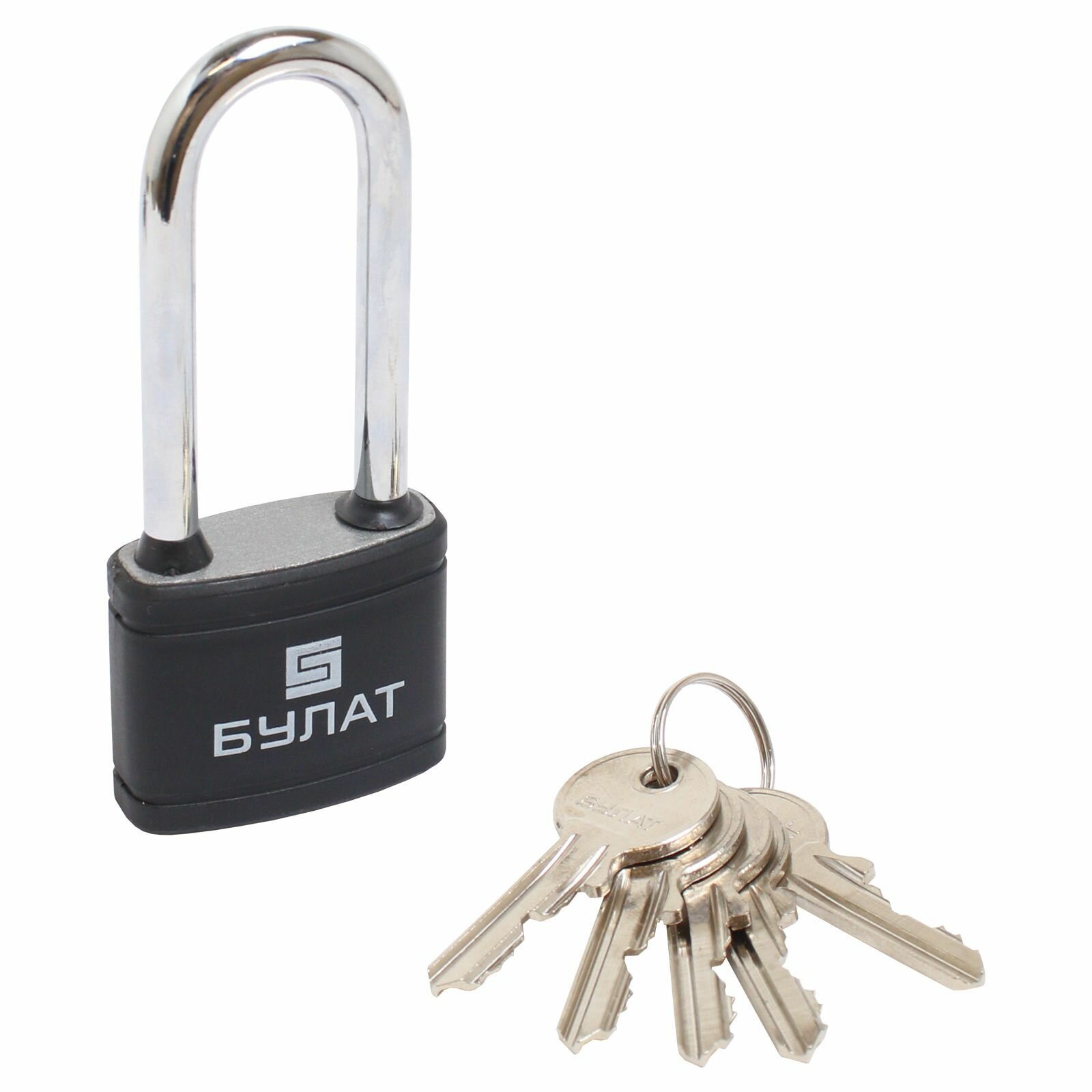 Замок навесной с удлинённой душкой Булат 364-01 ПЛ чёрный 5 ключей