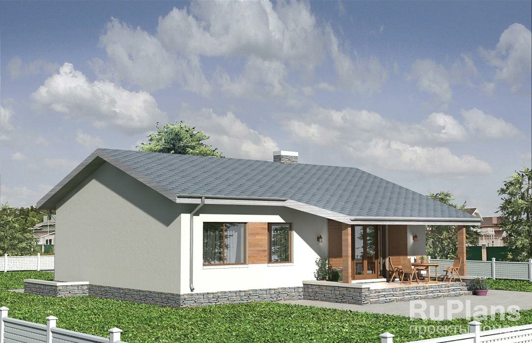 Одноэтажный дом с подвалом, террасой и тремя спальнями (102 м2, 13м x 15м) Rg6102