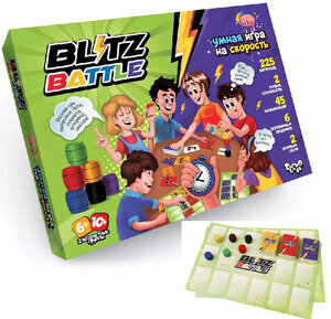 *Игр(DankoToys) BlitzBattle Умная игра на скорость [2игров. поля;6дерев. бочонков;225вопросов;45комбинаций;2ур. сложности] (G-BlB-01-01)