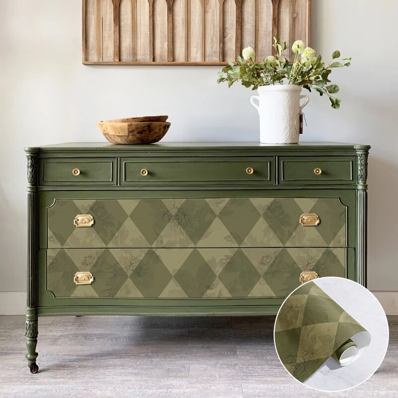 JIFFDIFF Виниловые самоклеящиеся обои темно-зеленые ребристые lattice 44cmx300cm